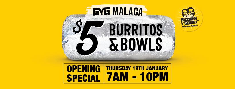 WELCOME GYG MALAGA WITH $5 BURRITOS & BOWLS - GYG Mexican Kitchen
