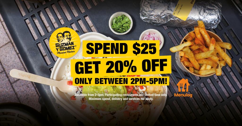 20% OFF GYG WITH MENULOG HAPPY HOUR 🎉