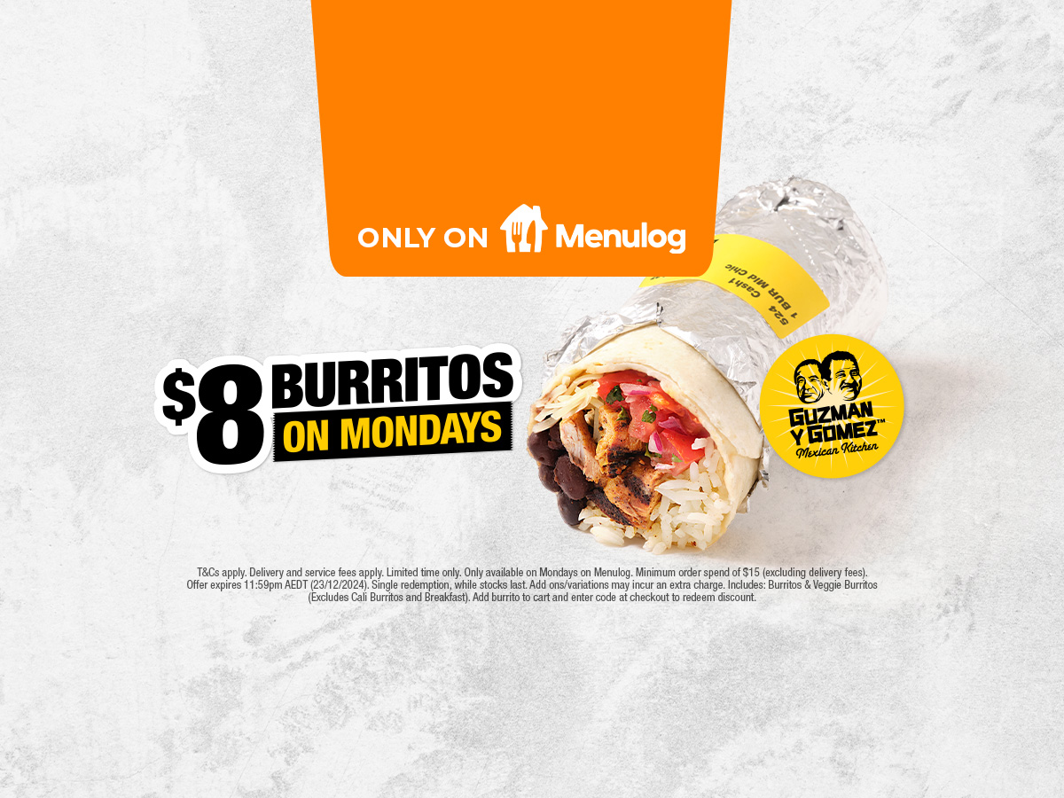 Menulog $8 Burritos | Guzman y Gomez