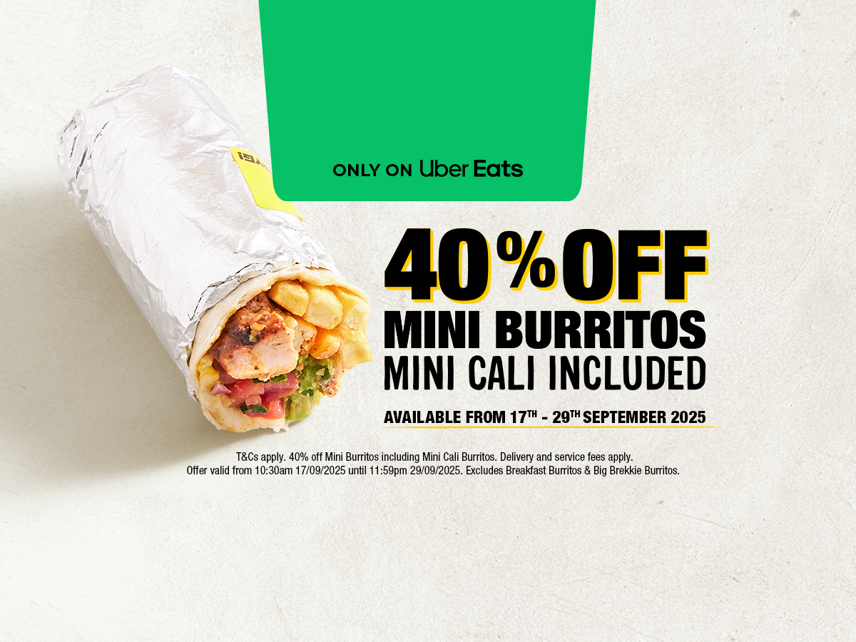 40% OFF MINI BURRITOS, INCL. CALIS ON UBER EATS!!! - GYG Mexican Kitchen
